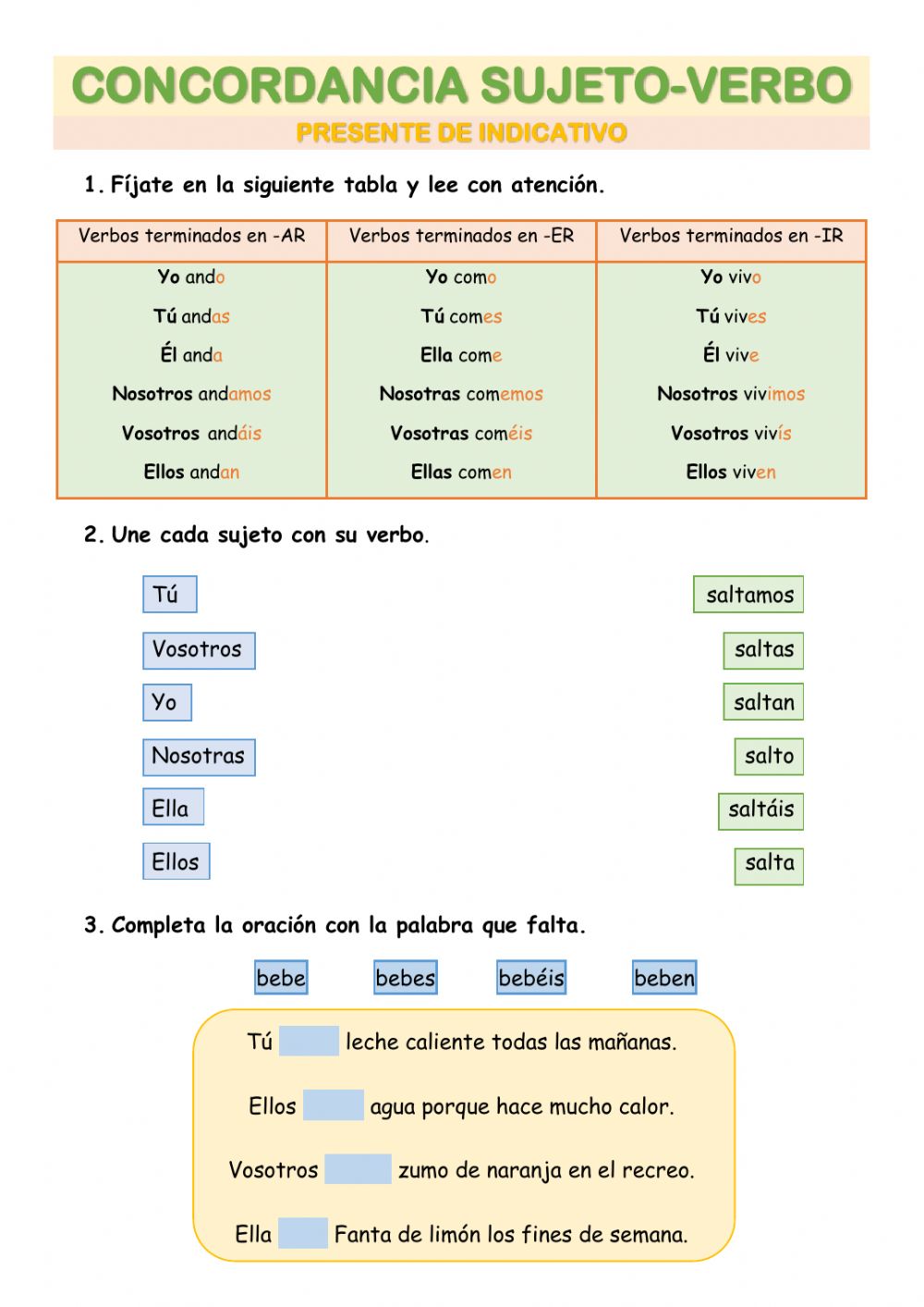 Reglas de concordancia entre sujeto y verbo - PEDIAEXPERTOS